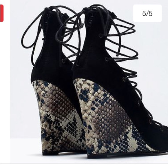 Zara | Shoes | Blackpython Lace Up Wedges Nwt | Poshmark
